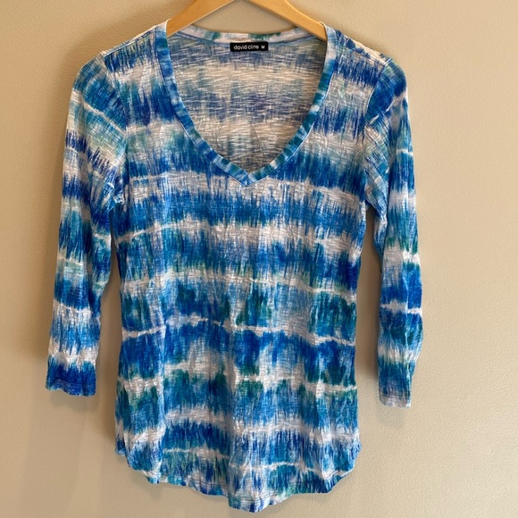 David Cline | Tops | David Cline V Neck 34 Sleeve Crushed River Blue ...